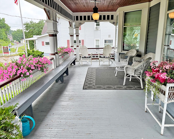 The front porch &ndash; where Victorians mastered the art of leisure before Netflix made it too easy. Those wicker chairs have supported more gossip than social media.
