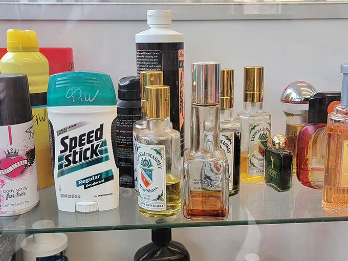 The personal care aisle: where vintage cologne bottles remind us that smelling like our grandfathers is suddenly cool again.