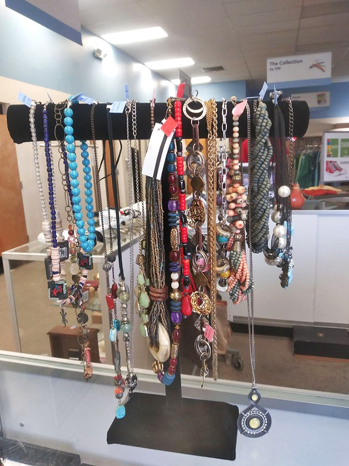 A jewelry display that rivals Cleopatra's collection. Each necklace carries stories from previous owners and possibilities for new ones.