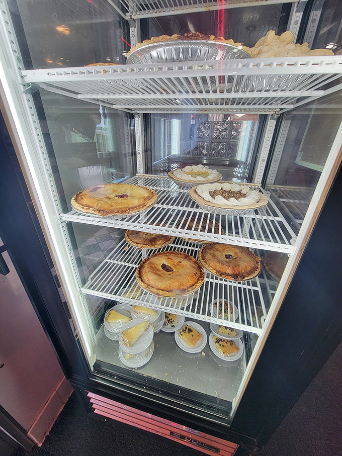The pie case &ndash; Nebraska's version of the Louvre. Each shelf displays edible masterpieces that have brought joy to generations of dessert enthusiasts.