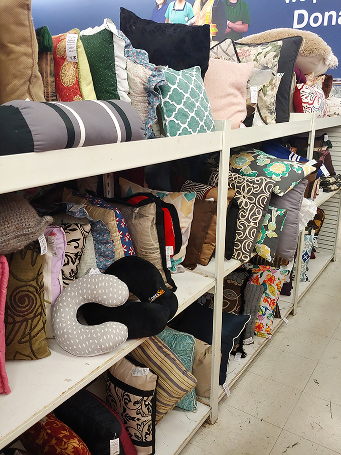 Pillow mountain! Enough cushions here to build the fort of your childhood dreams or refresh every couch in your home.