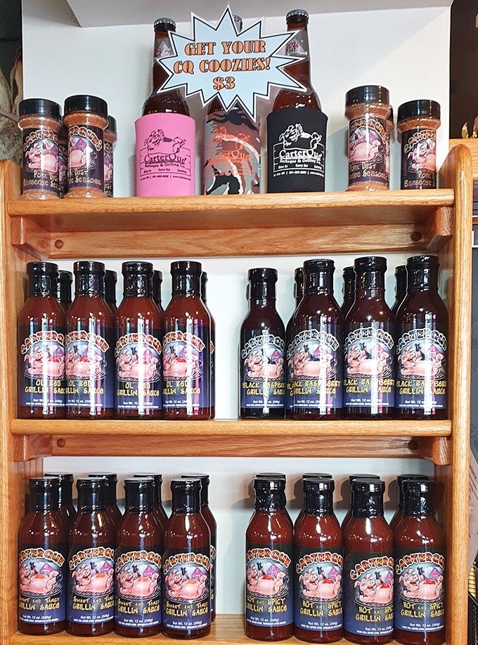 The sauce arsenal&mdash;bottled magic ready for deployment. Like choosing a wand at Ollivander's, but for your brisket instead of wizardry.
