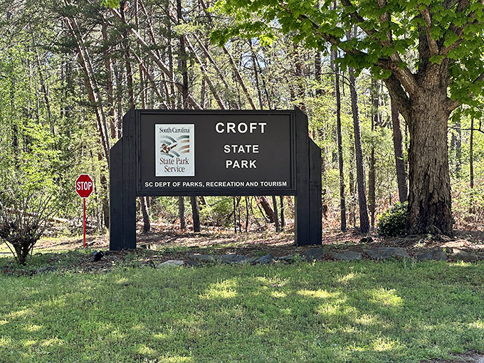 The entrance sign: where your GPS says "you have arrived" and your soul whispers "finally."