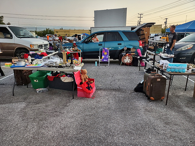 Vendors transform parking spaces into pop-up retail wonderlands, where plastic tubs hold mysteries waiting to be uncovered by curious shoppers.
