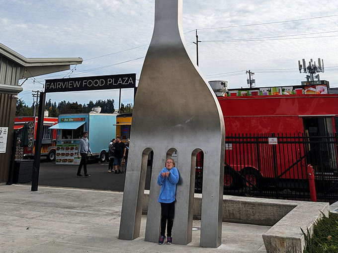 Posing between the tines has become a required ritual for visitors &ndash; the ultimate "I was here" photo opportunity.