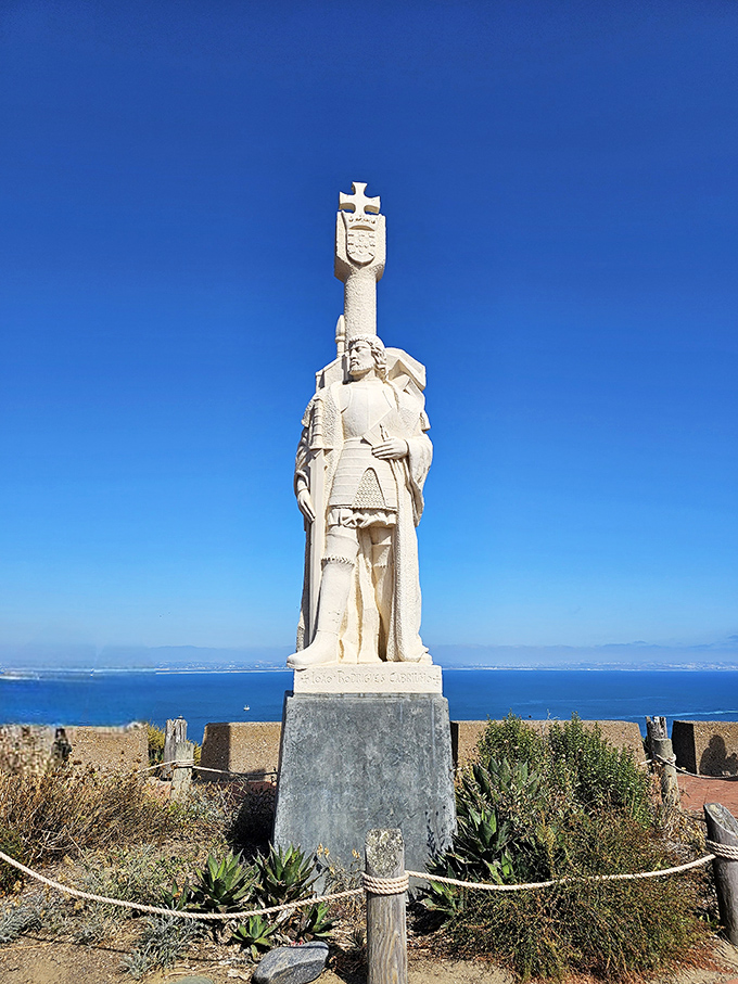 Cabrillo stands watch over the waters he first navigated in 1542, probably thinking, "They named a monument after me? Not bad for a sailor."
