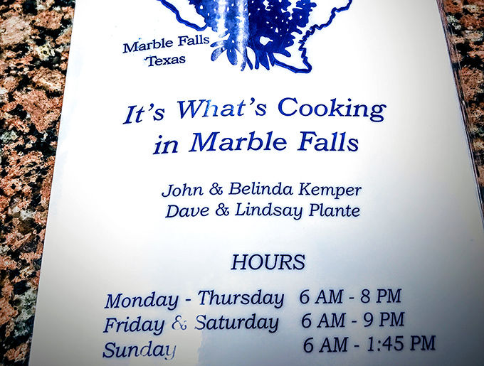 Operating hours that respect both early birds and night owls. The Blue Bonnet's schedule is like a love letter to hungry Texans.
