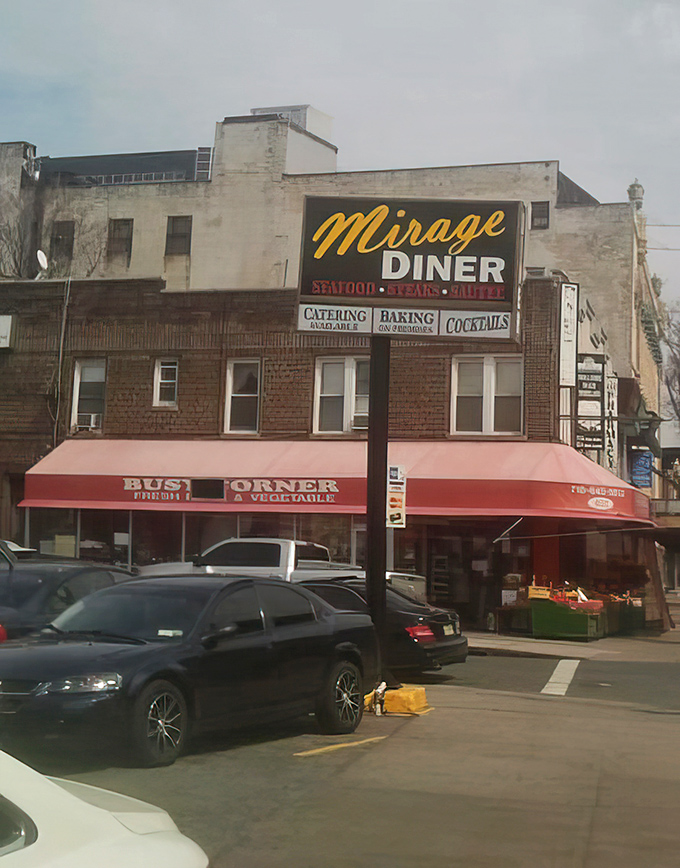 The Mirage name proudly displayed above the neighborhood, a beacon for hungry souls and a landmark for locals giving directions. "Turn left at the diner" made official.
