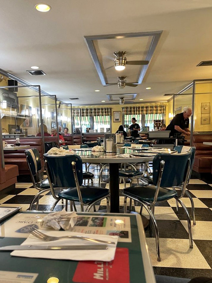 The quintessential diner experience awaits at these chrome-trimmed tables. Each one has probably witnessed thousands of meaningful conversations over coffee.