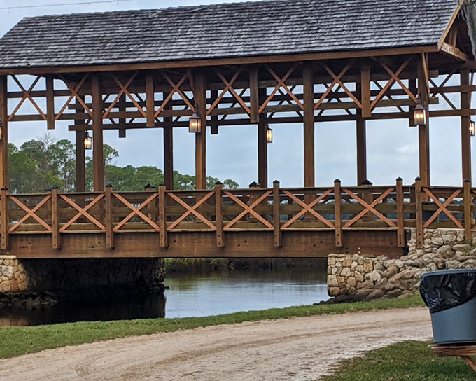 The bridge's sturdy construction and classic X-bracing isn't just beautiful—it's a masterclass in timeless engineering that's stood the test of time.