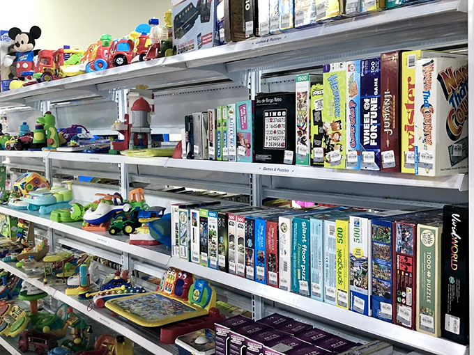 Toys and games fill the shelves, offering parents a budget-friendly solution to those "I want" requests that never end.