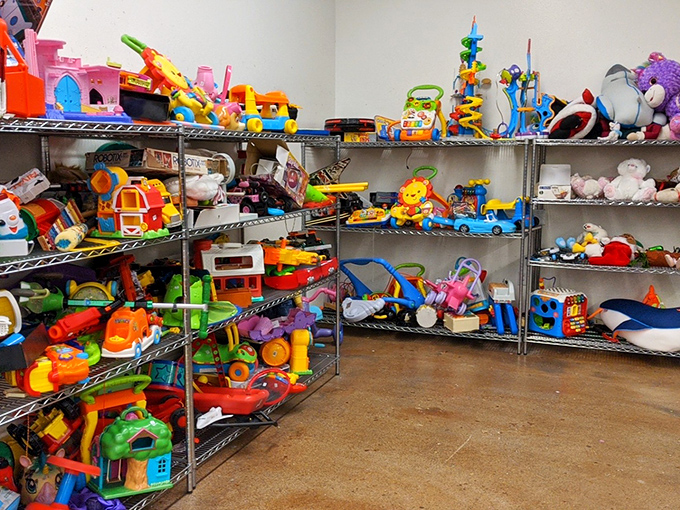 Toy paradise! Where childhood dreams stack floor to ceiling, and parents discover that yesterday's playthings cost a fraction of today's plastic fantasies.