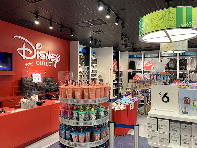 The Disney store's tumbler display&mdash;because even your hydration deserves magical flair and conversation-starting potential.
