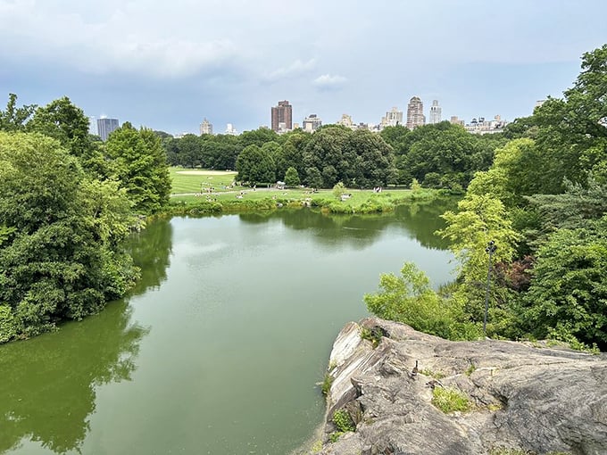 The view that inspired it all. From Belvedere's terraces, the panorama of Turtle Pond and the Great Lawn reveals why "beautiful view" is the perfect name.