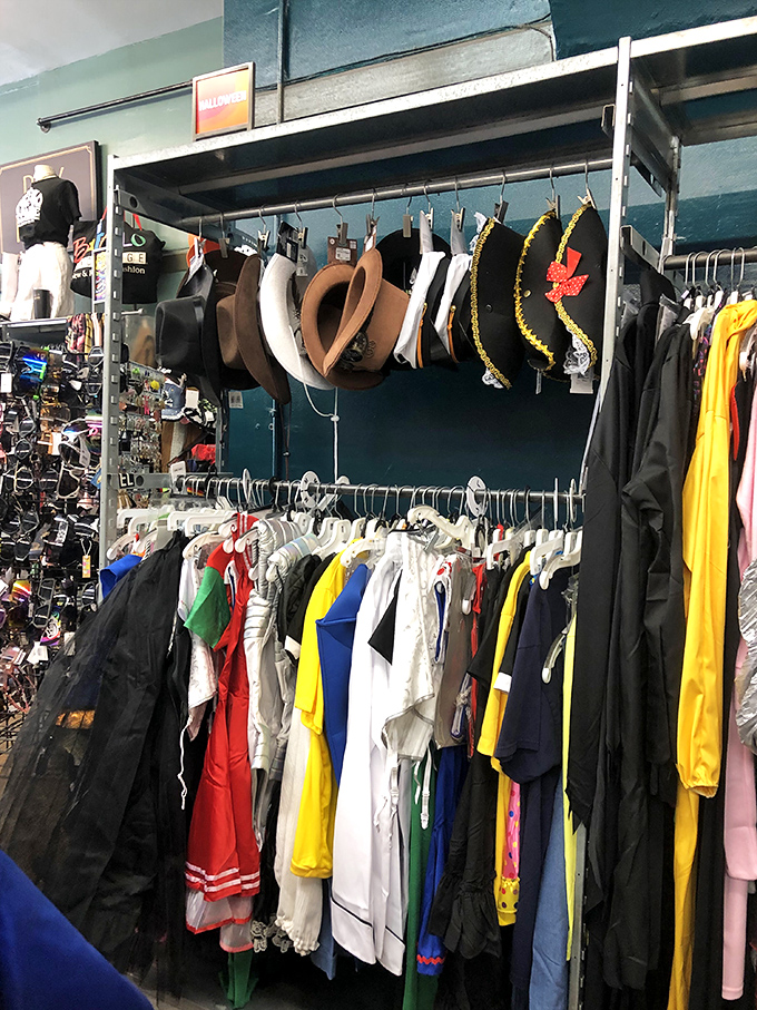 The hat section is where cowboy dreams meet urban reality. One person's discarded fedora becomes another's signature look.