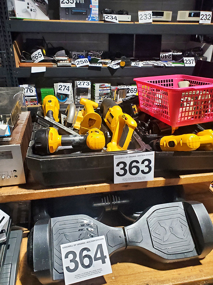 A numbered auction system brings order to the treasure hunt, with power tools and gadgets that might just solve the project you've been putting off.