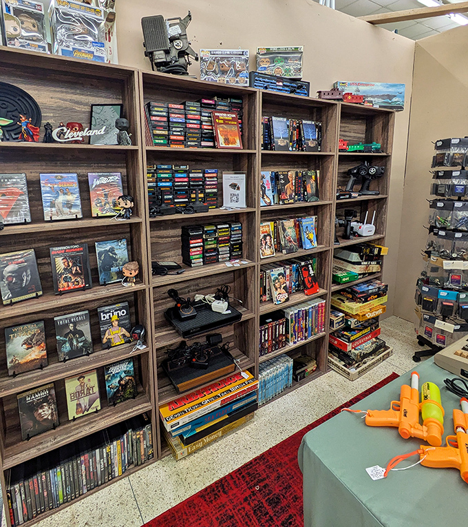 The vintage media section: where Gen X nostalgia meets millennial irony, and everyone leaves with something they "totally forgot existed."