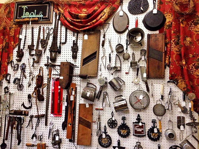 A pegboard paradise of vintage kitchen tools that would make Martha Stewart swoon and modern home chefs question their flimsy plastic gadgets.
