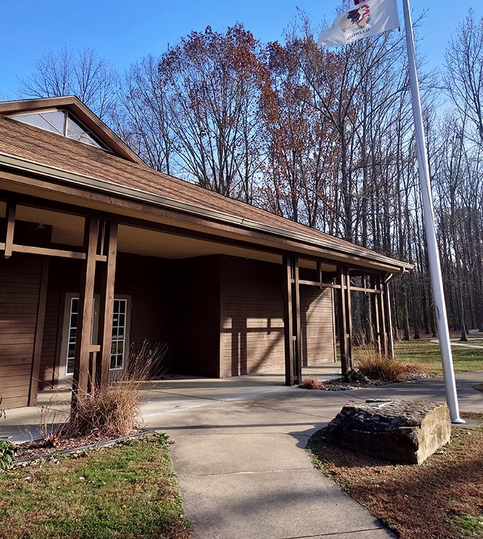 The rustic visitor center blends perfectly with its surroundings &ndash; like a cabin that grew organically from the forest floor.