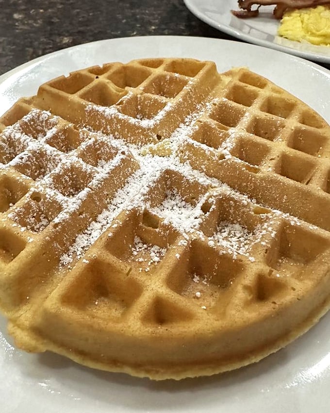 A waffle that understands its purpose in life: to create the perfect grid of pockets for butter and syrup to pool in delicious harmony.