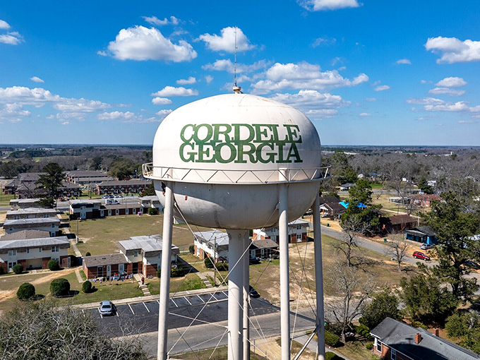 The Cordele water tower stands as the town's most visible landmark, proudly announcing your arrival to the Watermelon Capital of the World.