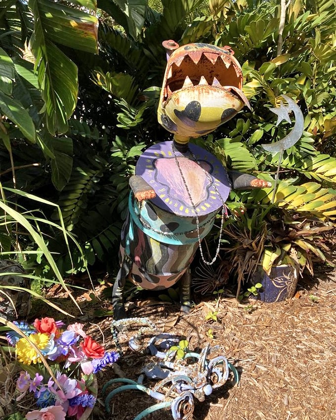 Part dinosaur, part garden gnome, all attitude. This little guy looks like he might start offering sassy commentary on your outfit choices.