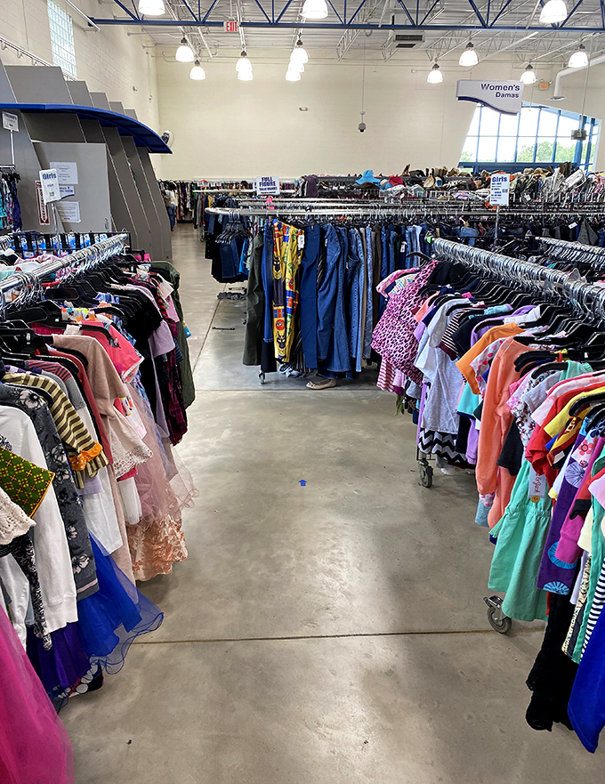 The women's clothing section stretches toward the horizon, where fashion trends of yesteryear await their inevitable comeback moment.