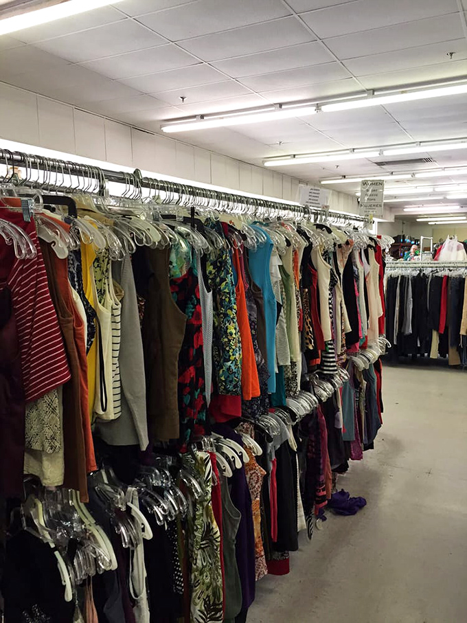 Fashion archaeology at its finest—dig through these racks to unearth styles spanning decades, each with stories woven into their fabric.