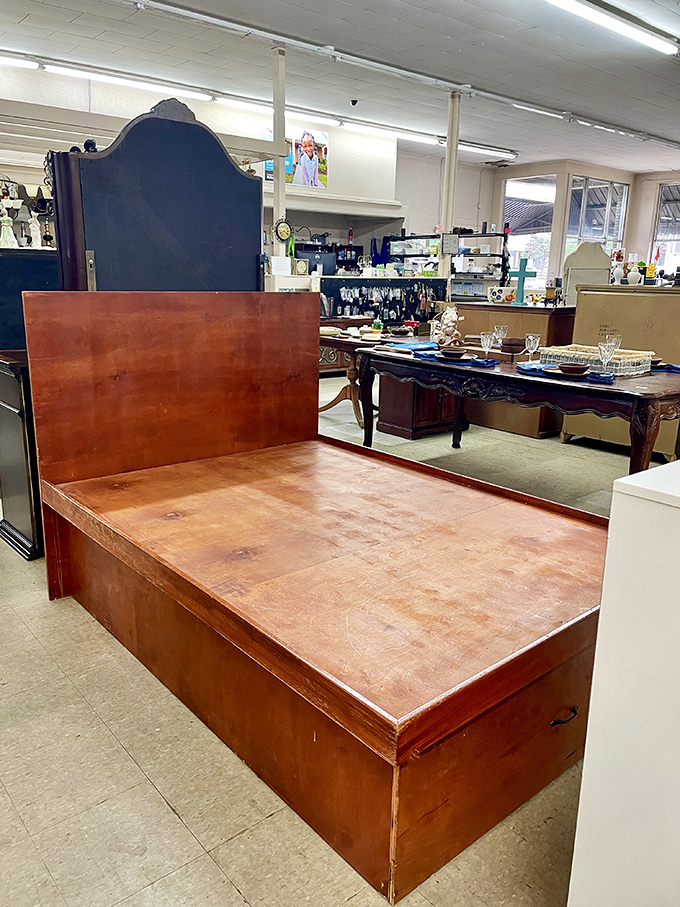 A bed frame with character and history, priced less than those Swedish flat-pack nightmares that require engineering degrees to assemble.