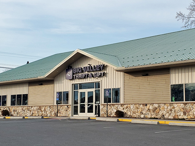 Big Valley exterior: "Rustic charm meets bargain hunting! This stone-accented thrift store blends perfectly into its picturesque surroundings."