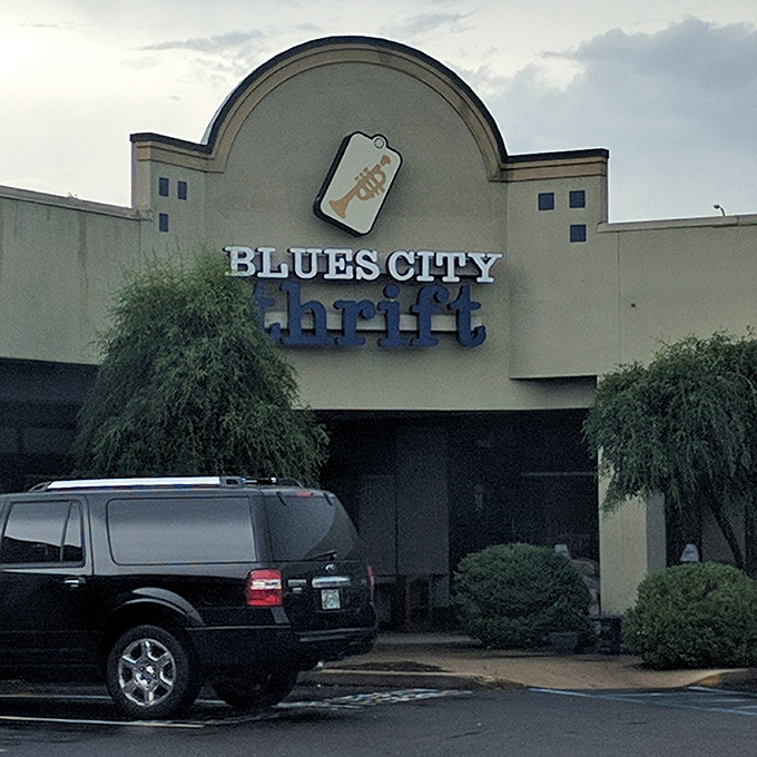 The Blues City name perfectly captures Memphis soul meeting serious thrift shopping adventures.