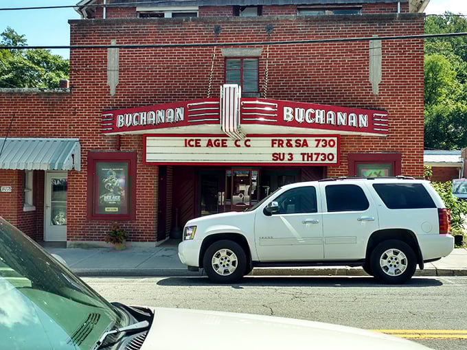 The historic Buchanan Theatre's vintage marquee promises entertainment the way it used to be—no smartphone required.