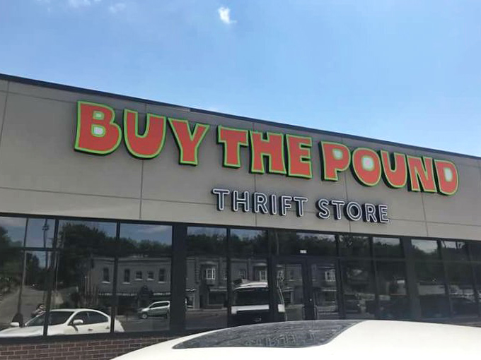 Buy The Pound's eye-catching sign hints at the revolutionary concept inside. Weigh your finds, not your wallet!