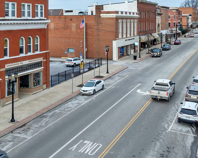 The aerial view of Cambridge shows how a well-planned small town can offer everything you need without big-city headaches.