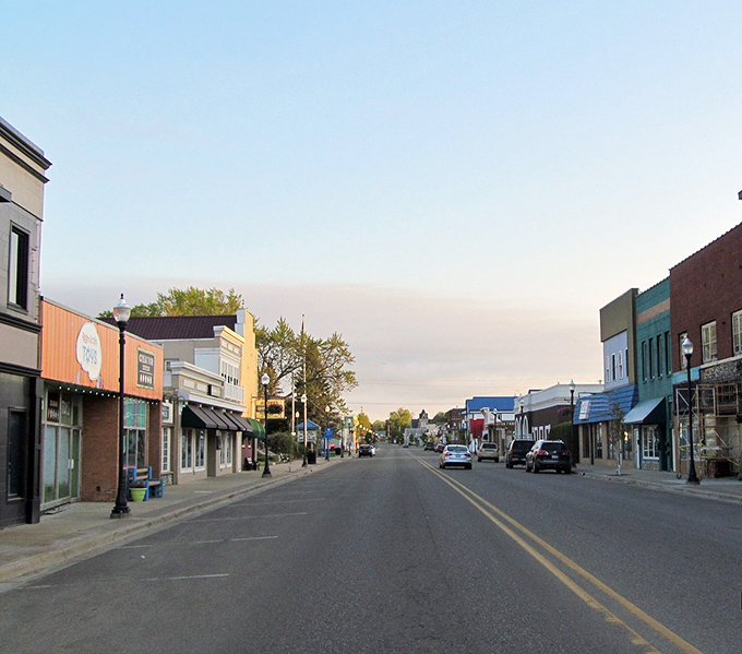 Cheboygan's main street at dusk&mdash;where the only traffic jam might be two neighbors stopping to chat about tomato gardens.