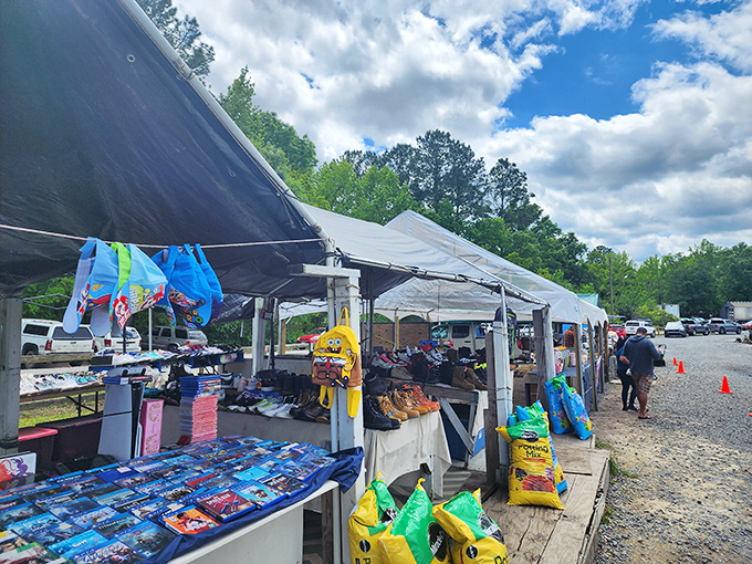 Under these protective canopies, vendors create colorful displays that turn weekend shopping into a festive community celebration.