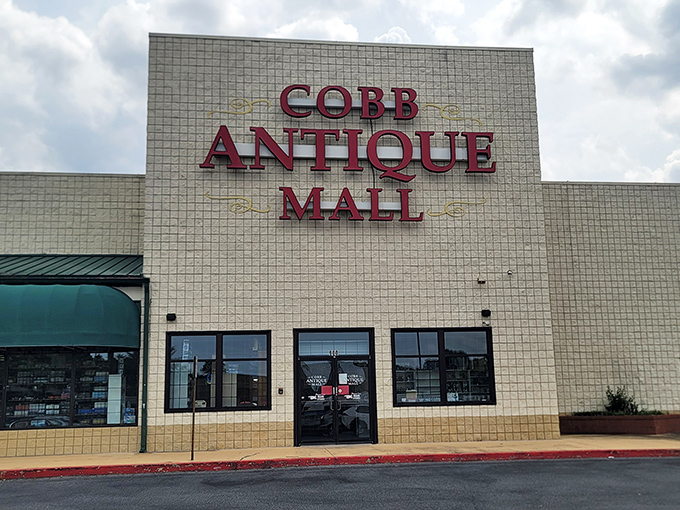 Cobb Antique Mall's straightforward exterior hides incredible vintage treasures waiting inside for discovery.
