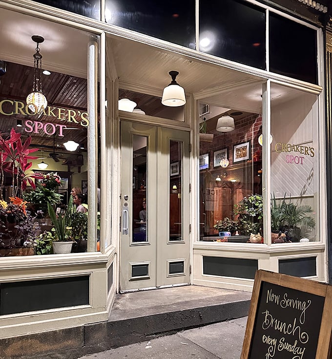 Croaker's Spot's elegant storefront brings a touch of class to seafood that's still meant to be eaten with your hands.