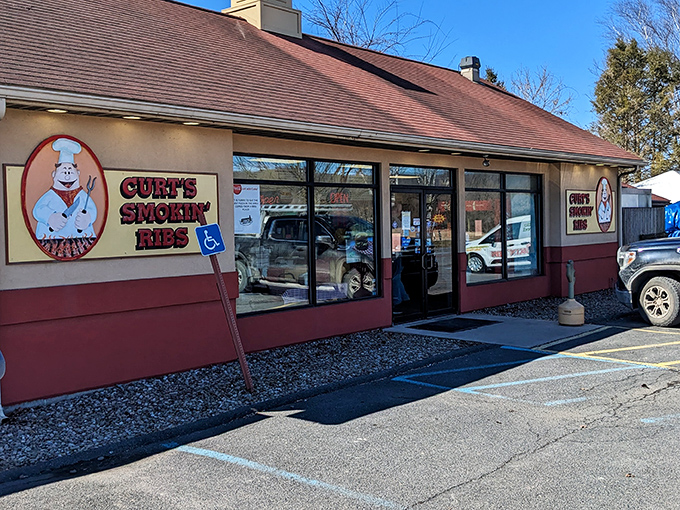 Curt's unassuming storefront with its cartoon chef logo proves great barbecue doesn't need fancy packaging&mdash;just smoke, time, and skill.