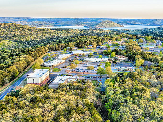 Fairfield Bay offers stunning views of the surrounding Ozark landscape, with forests and lakes stretching to the horizon.