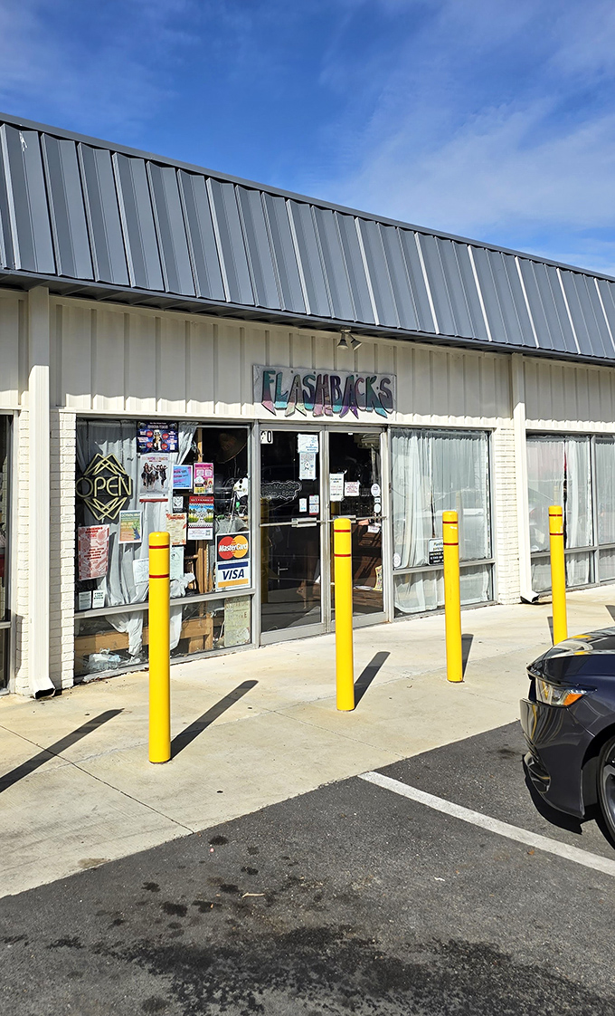 Flashbacks' retro storefront practically vibrates with decades of fashion history waiting to make your wardrobe legendary again.