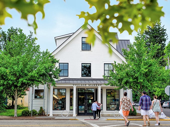 Gambier's Village Market welcomes visitors with its classic white facade and promise of local treasures inside. Small-town shopping at its finest!