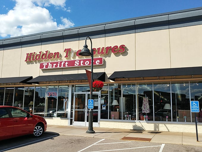 Hidden Treasures lives up to its name with a welcoming storefront that promises affordable delights within.
