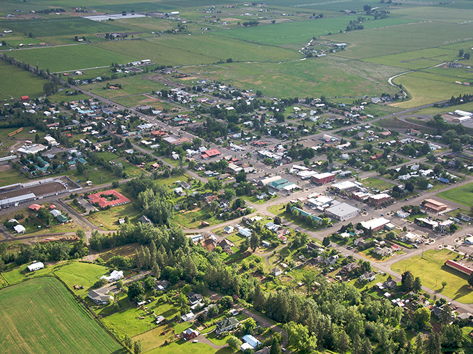 Joseph from above looks like someone shrunk a Swiss village and nestled it into Oregon's Wallowa Valley just to confuse passing eagles.