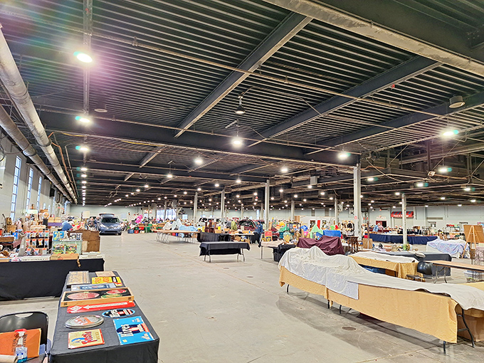 The massive expo center floor stretches like an ocean of possibilities for serious treasure hunters.
