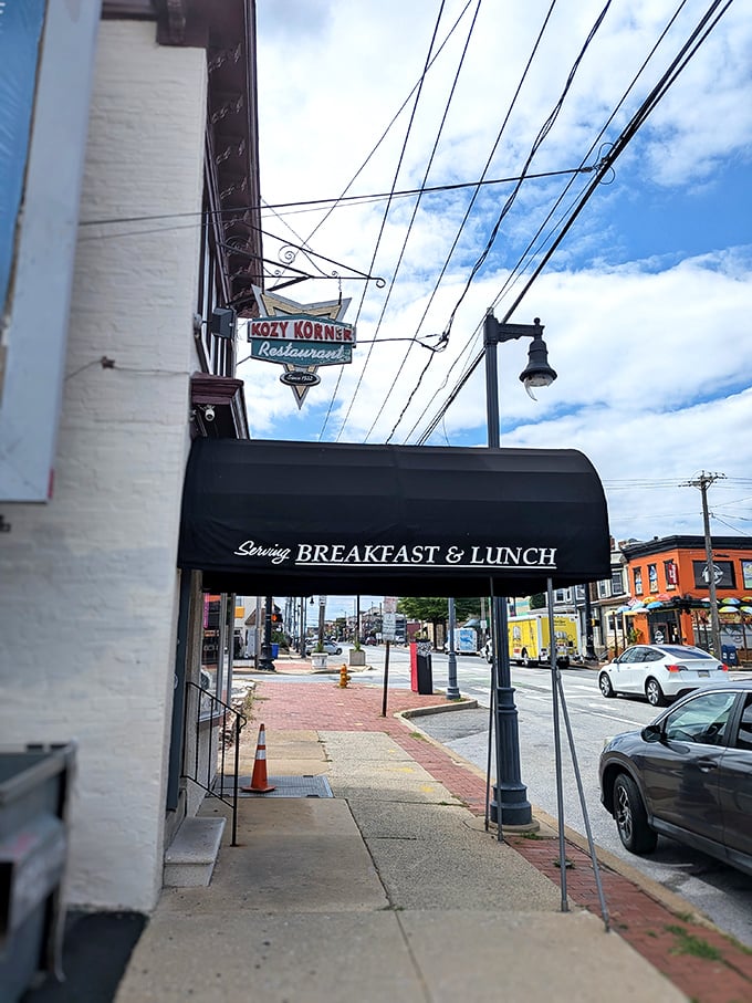 Vintage signage points the way to breakfast bliss - some corners never lose their magic.