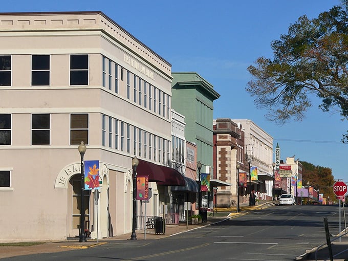 Leesville's pastel-colored buildings line up like a row of Jordan almonds – sweet, nostalgic, and easier on your budget than you'd think.