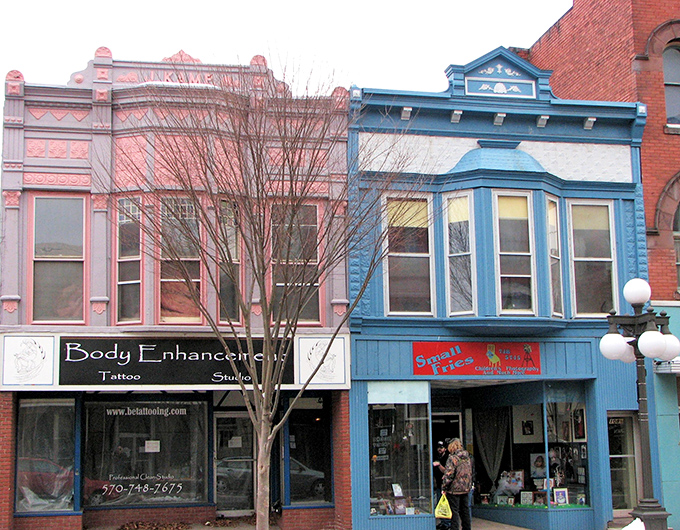 Lock Haven's colorful storefronts create a cheerful downtown atmosphere that welcomes everyone with warmth.