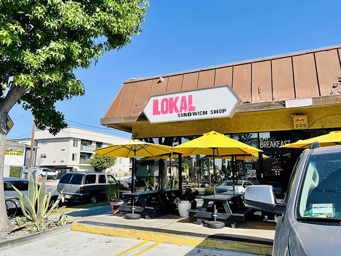 Lokal's bright yellow umbrellas have become a beloved landmark in this friendly Los Angeles neighborhood.