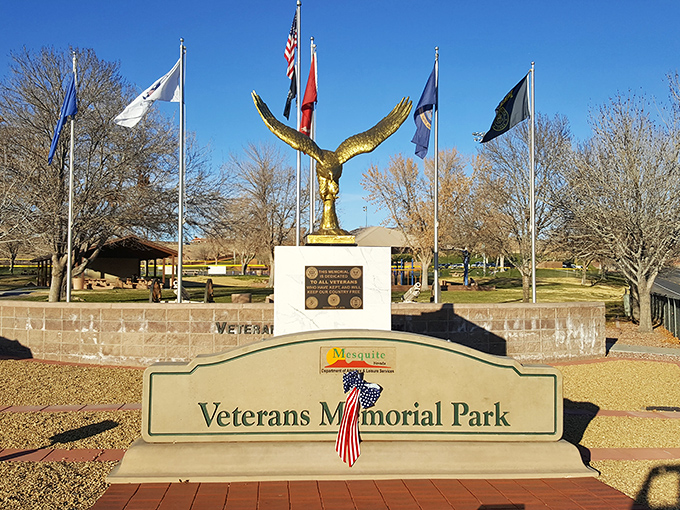 Mesquite's casual architecture and palm trees create desert living where sunshine comes free and groceries cost less.